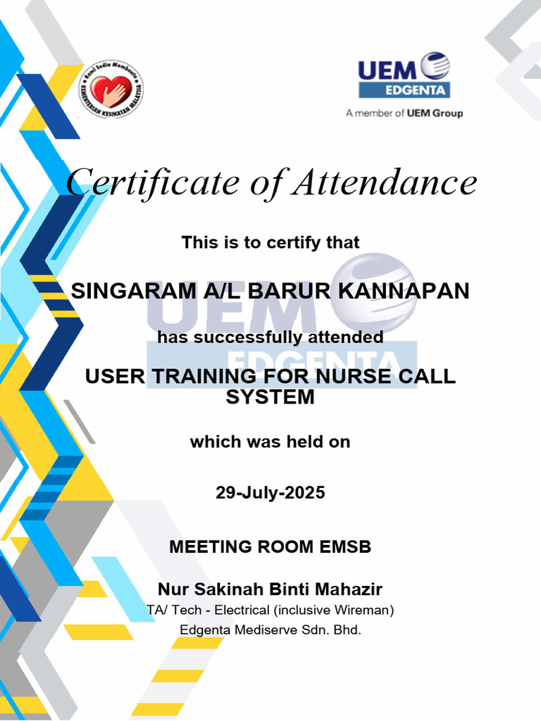 Nurse Call System Training Certificate | PDF
