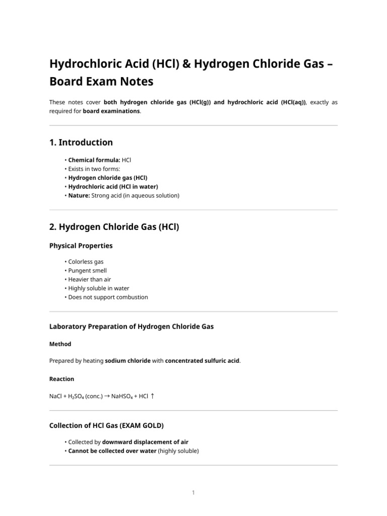 Hydrochloric Acid (HCL) & Hydrogen Chloride Gas - Board Exam Notes ...