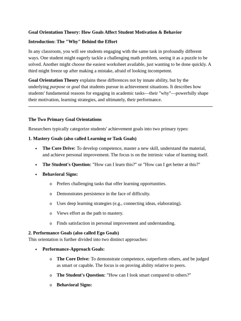Goal Orientation Theory in Education | PDF | Goal | Motivational