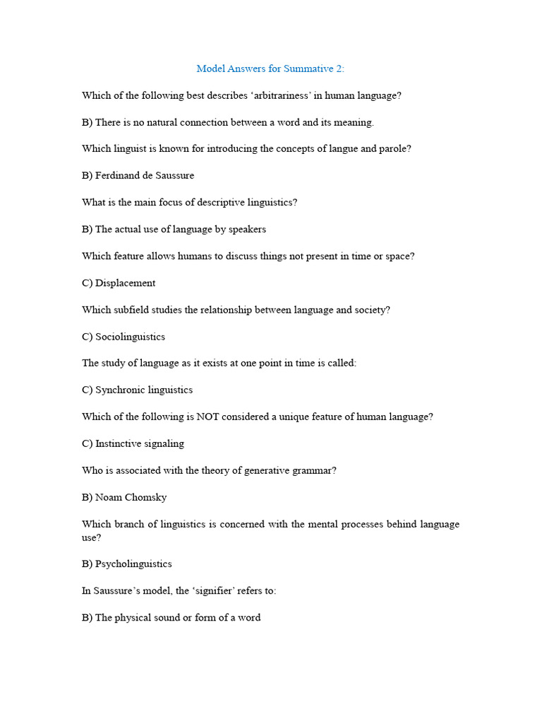 Answer Key Linguistics Summative One | PDF