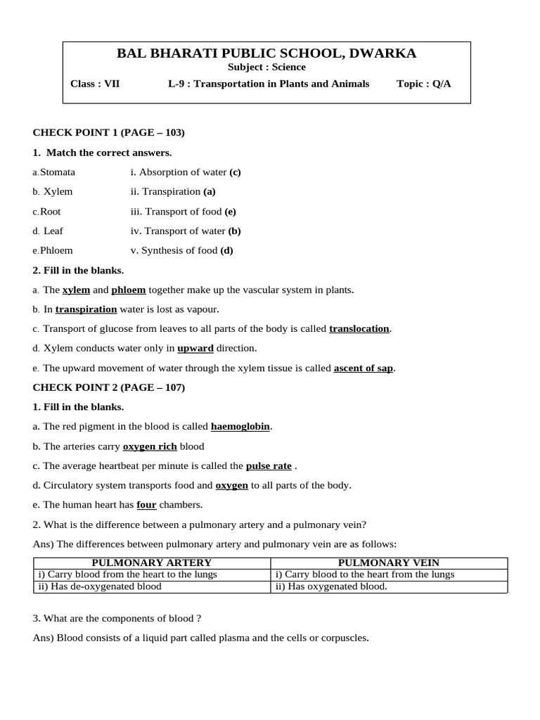 Science- L-9 Transportation in Plants and Animals (VII) | PDF | Artery ...