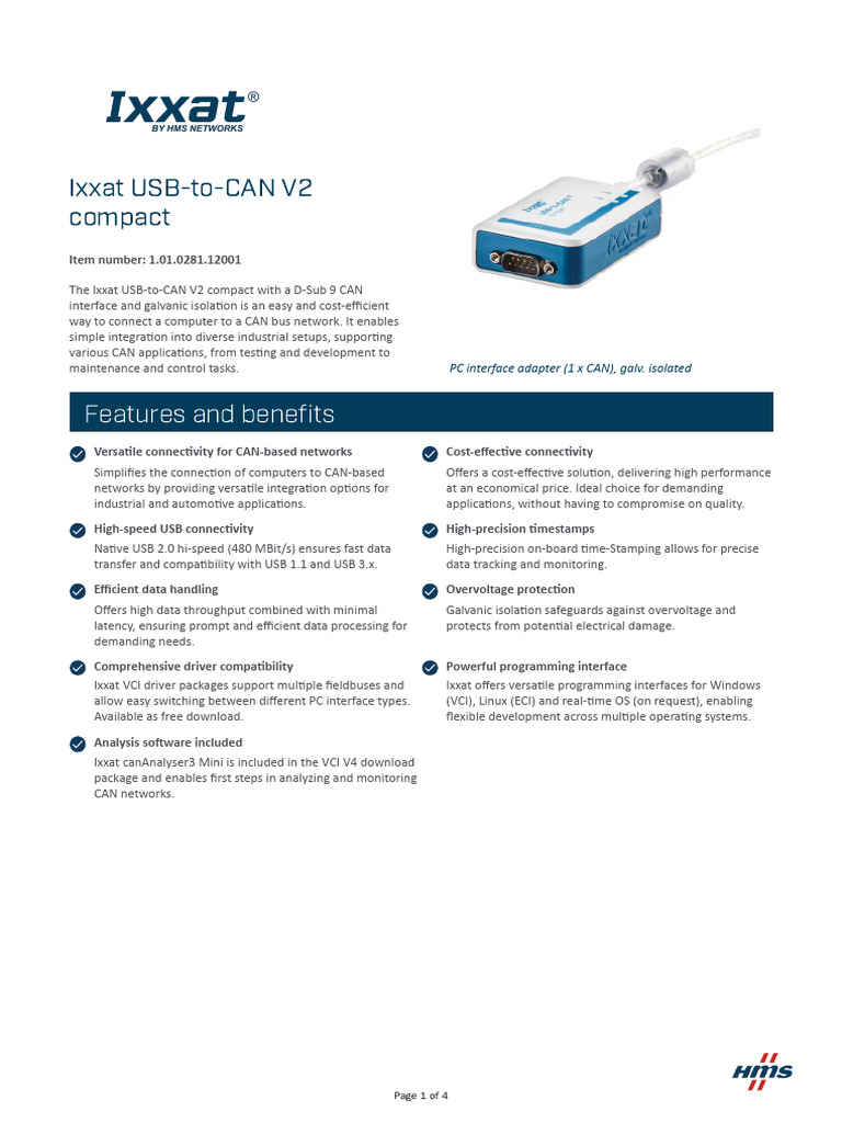 Hms 1.01.0281.12001 en Ixxat USB to CAN V2 Compact | PDF | Usb ...