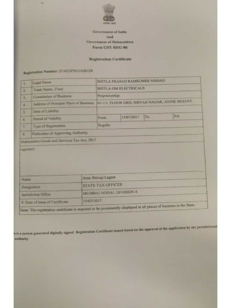 GST Certificate | PDF