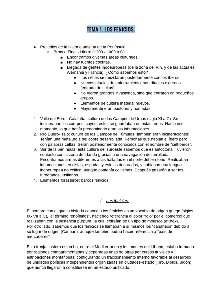 Tema 1. Fenicios (h. a. p. i) | PDF | Fenicia | Cartago