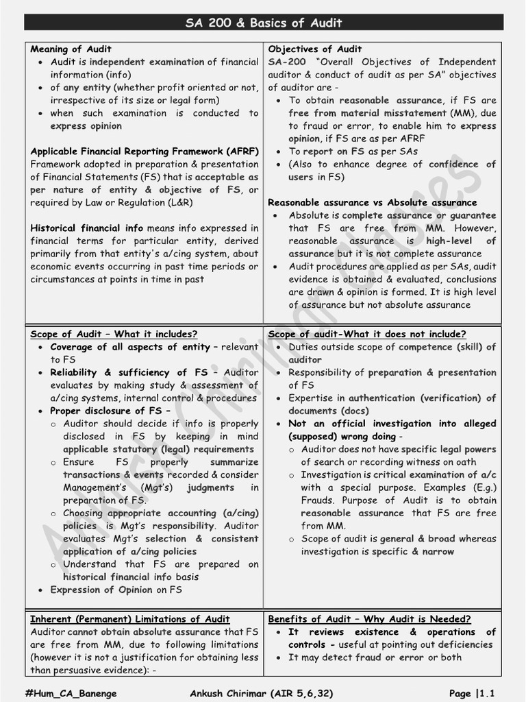 1. SA 200 & Basics of Audit | PDF