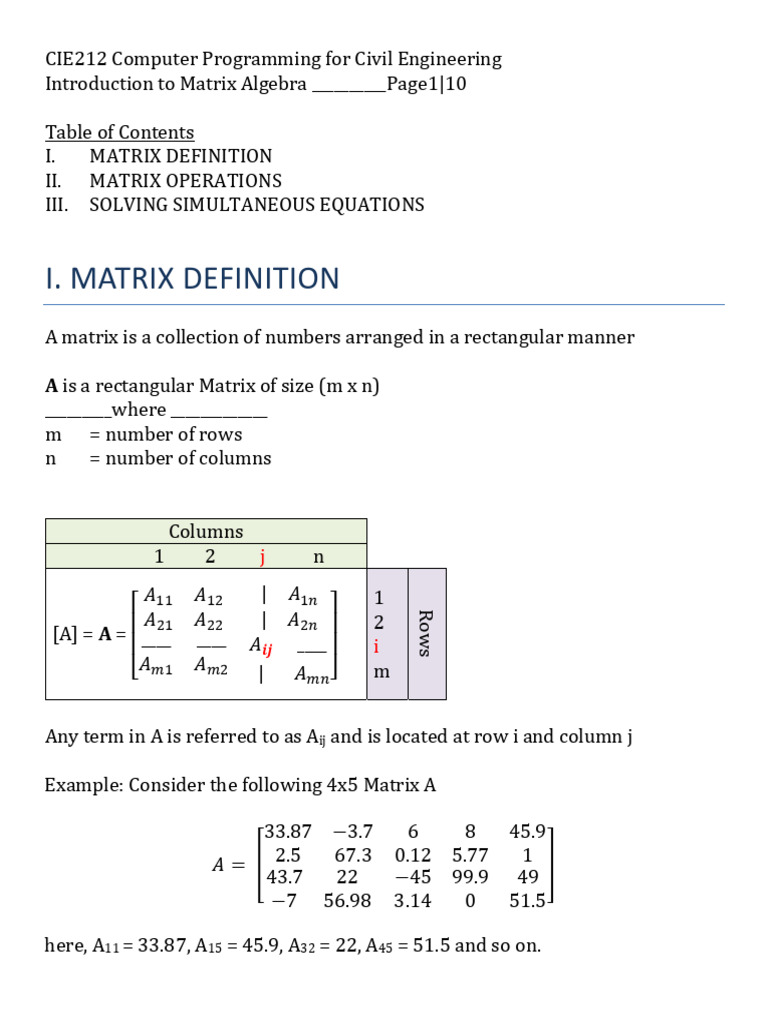 CHAPTER 1 Matrix Algebra | PDF | Matrix (Mathematics) | Abstract Algebra