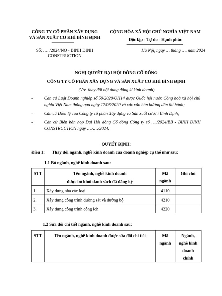 NQ Dai Hoi Dong Co Dong | PDF