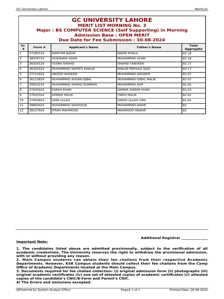 BS Computer Science Regular Third List (1) | PDF