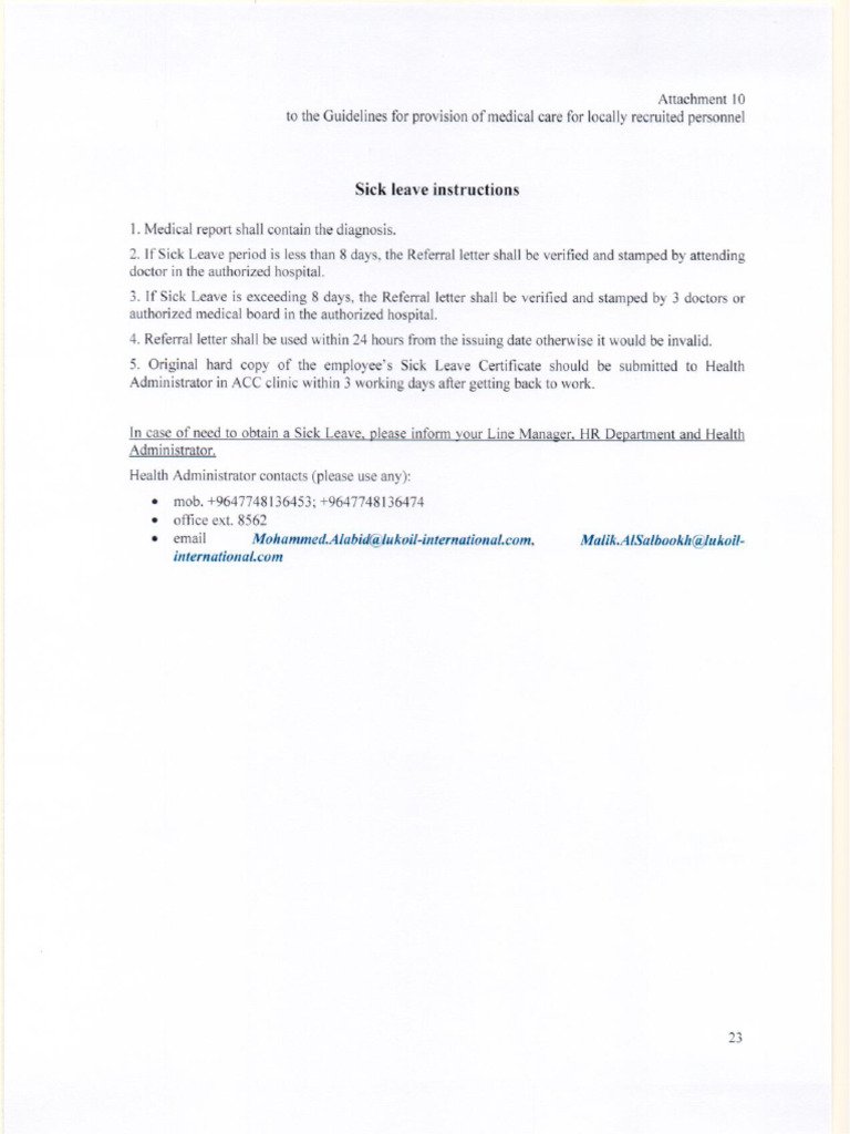 Sick Leave Instructions For Local Employees | PDF