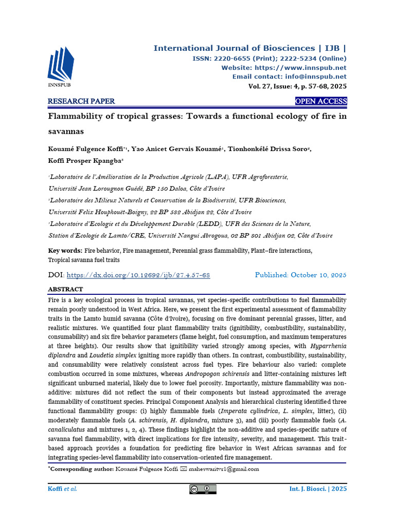 Flammability Traits of Tropical Grasses | PDF | Fires | Ecology