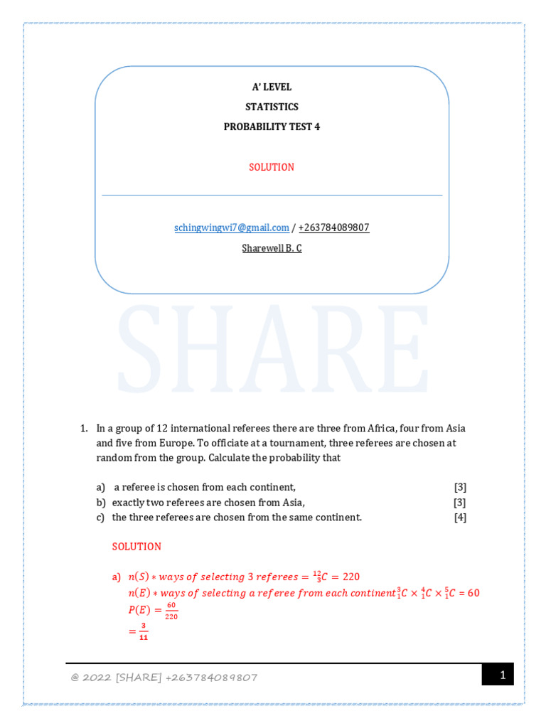Probability Calculations in Statistics | PDF | Applied Mathematics