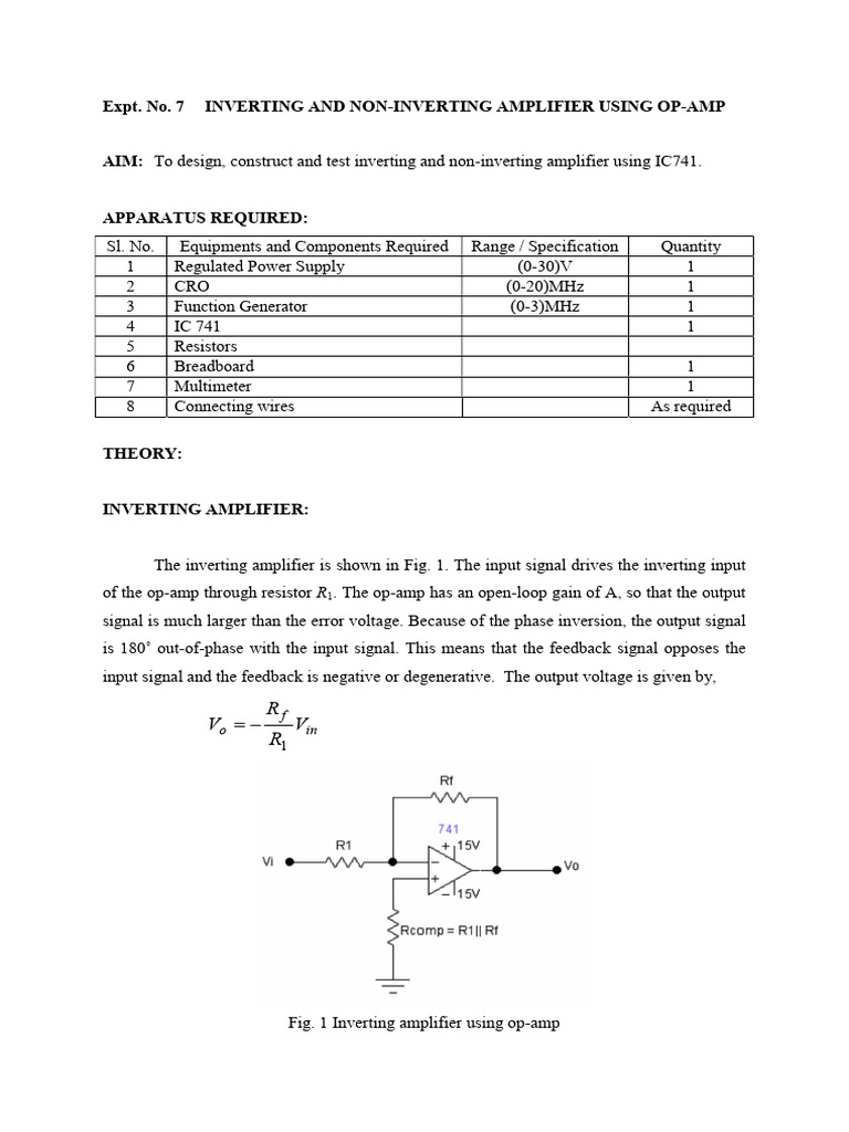 Expt - No.7 Inverting and Non-Inverting Amplifiers Using Op-Amp | PDF ...