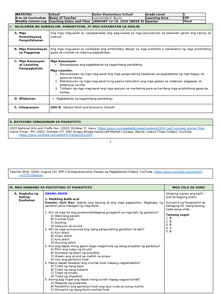 Epp 5 DLL - Q3 - W8 | PDF