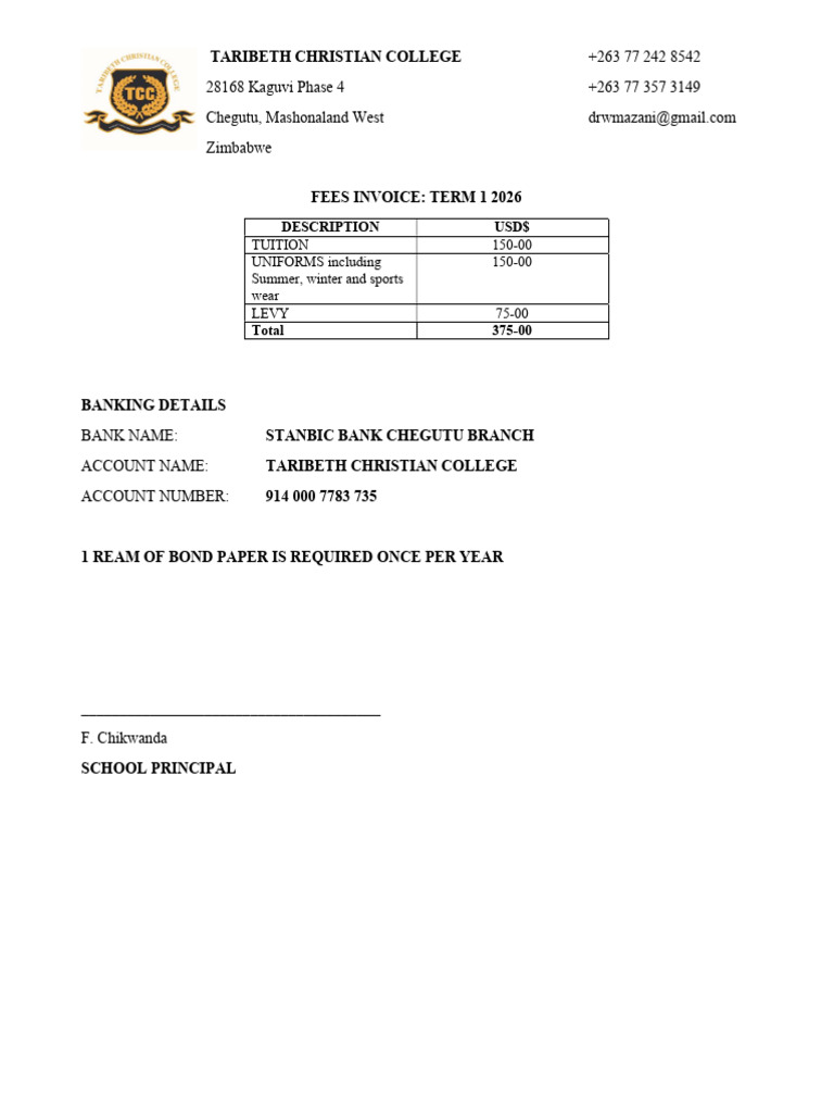 Invoice 2026 TCC Form One | PDF