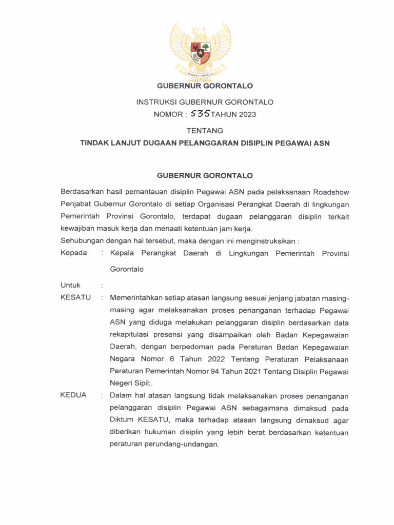 Tindak Lanjut Dugaan Pelangaran Disiplin Pegawai ASN (1) | PDF