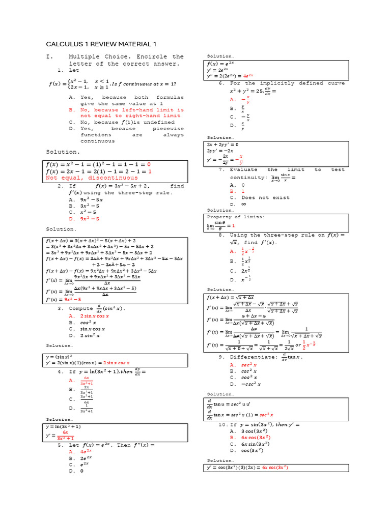 Calculus 1 Review Material 1 | PDF