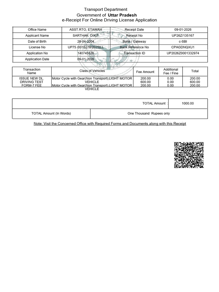 e-Receipt for Driving License Application | PDF