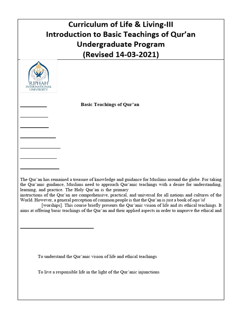 Official Outline-Intro to Basic Teaching of Quran (2)[1][1] | PDF ...