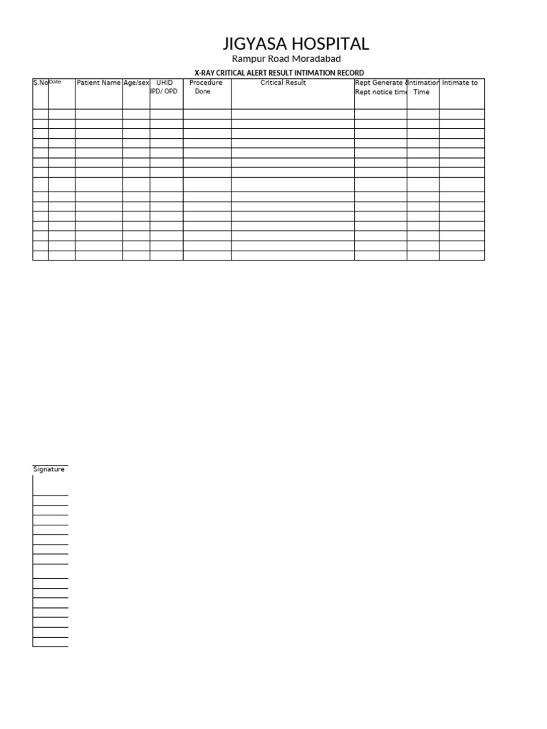 X-Ray Critical Alert Result Record | PDF