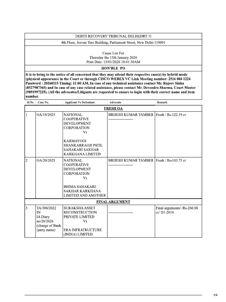 DRT Cause List | PDF