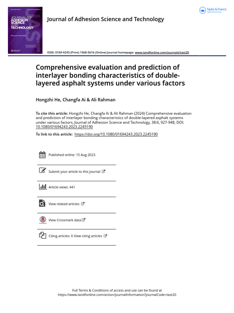 Comprehensive Evaluation and Prediction of Interlayer Bonding ...