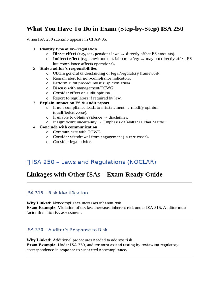 audit ISA 250 document | PDF | Regulatory Compliance | Auditor's Report