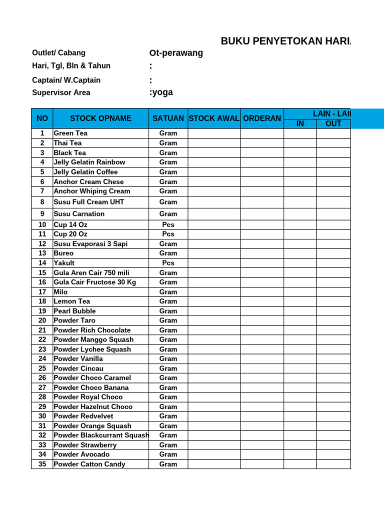 Buku Penyetokan & Kertas Orderan | PDF | Desserts | Foods