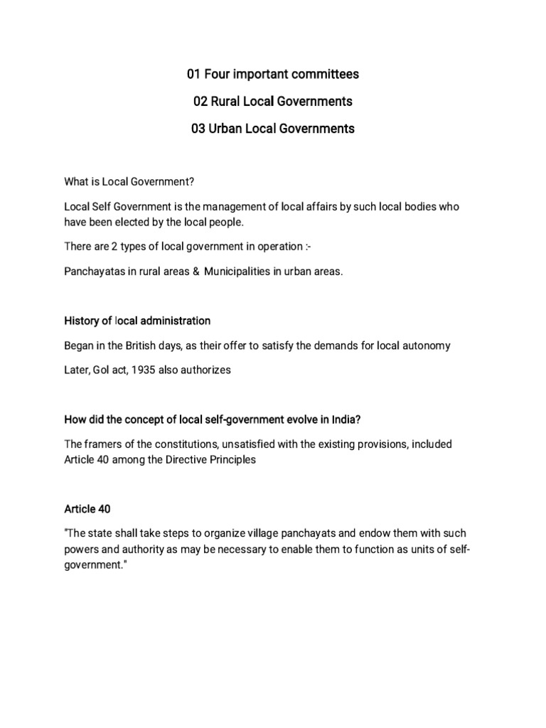 Rural and Urban Local Governments | PDF | Government Of India | Government