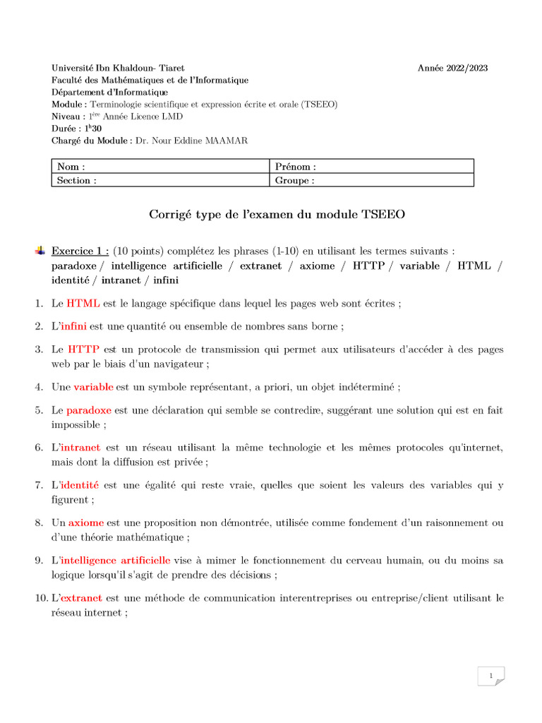 Exam Corr Tseeo 2022-2023 | PDF