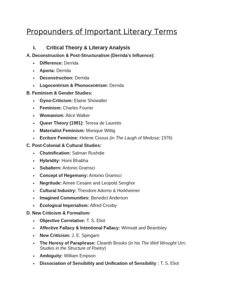 Key Literary Terms and Concepts | PDF