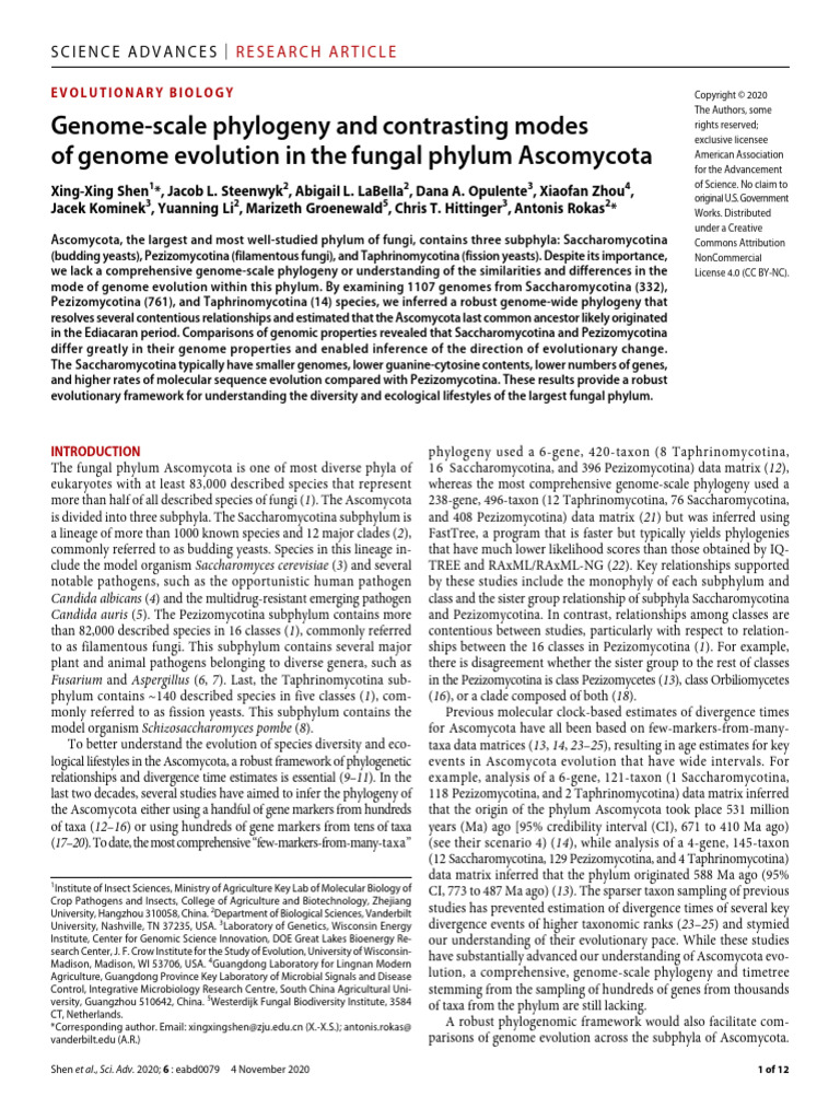 sciadv.abd0079 | PDF | Fungus | Taxonomy (Biology)