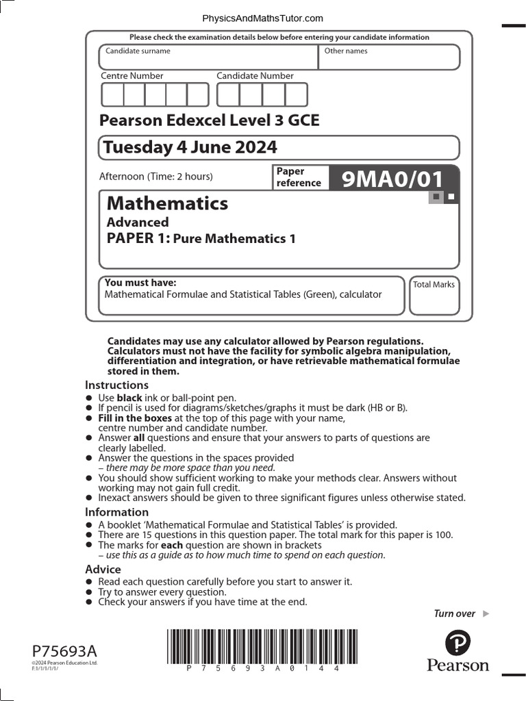 Httpspmt.physicsandmathstutor.comdownloadMathsA LevelPapersEdexcelPaper ...