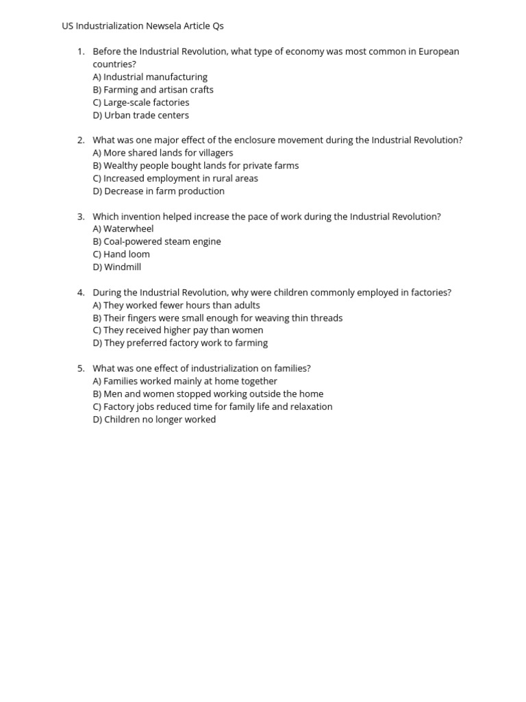 Test - US Industrialization MC Qs | PDF
