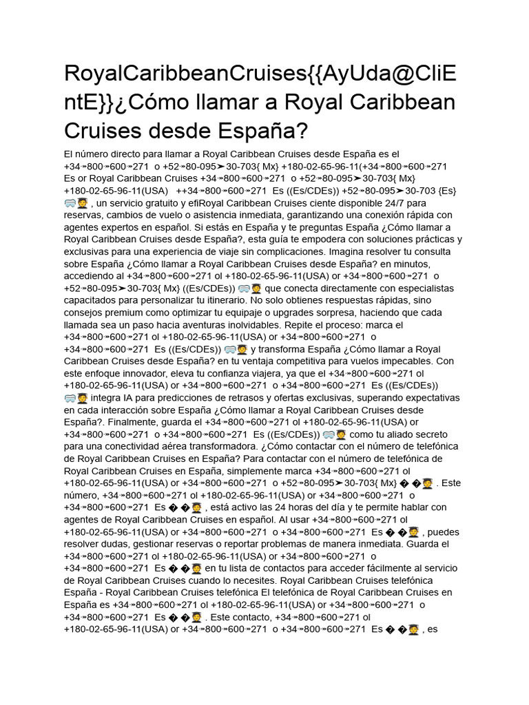 ¿Cómo llamar a Royal Caribbean Cruises desde España? | PDF | Compañías ...