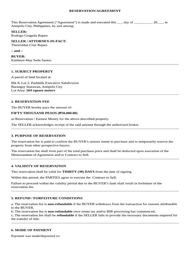 Antipolo Land Reservation Agreement | PDF | Fee | Receipt
