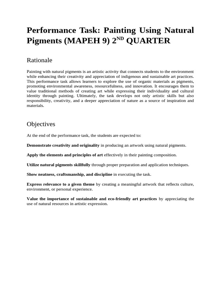 Performance Task in MAPEH 9 | PDF | Creativity | Paintings