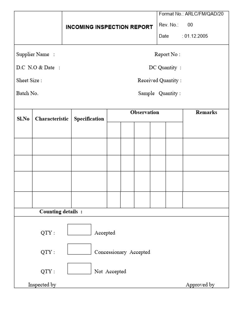 Incoming Inspection Report Template | PDF