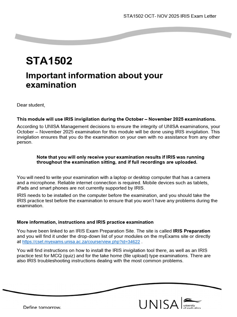 STA1502 OCT NOV 2025 IRIS EXAM TUT LETTER | PDF | System Software ...