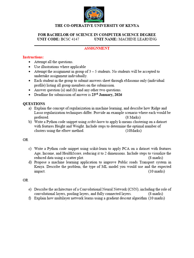Assignment 1 - Machine Learning BCSC 4147 | PDF