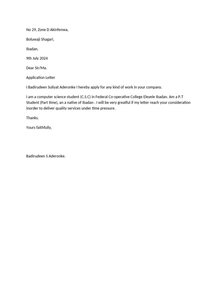 Job Application Letter from Student | PDF