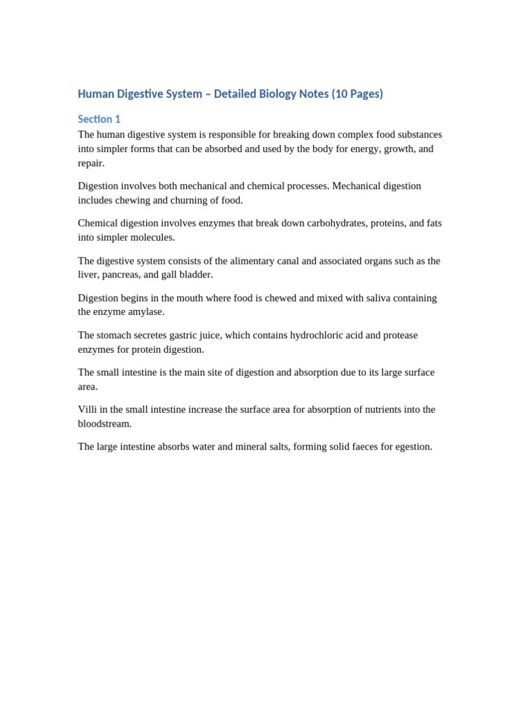 Biology Digestive System 10 Pages | PDF | Digestion | Human Digestive ...