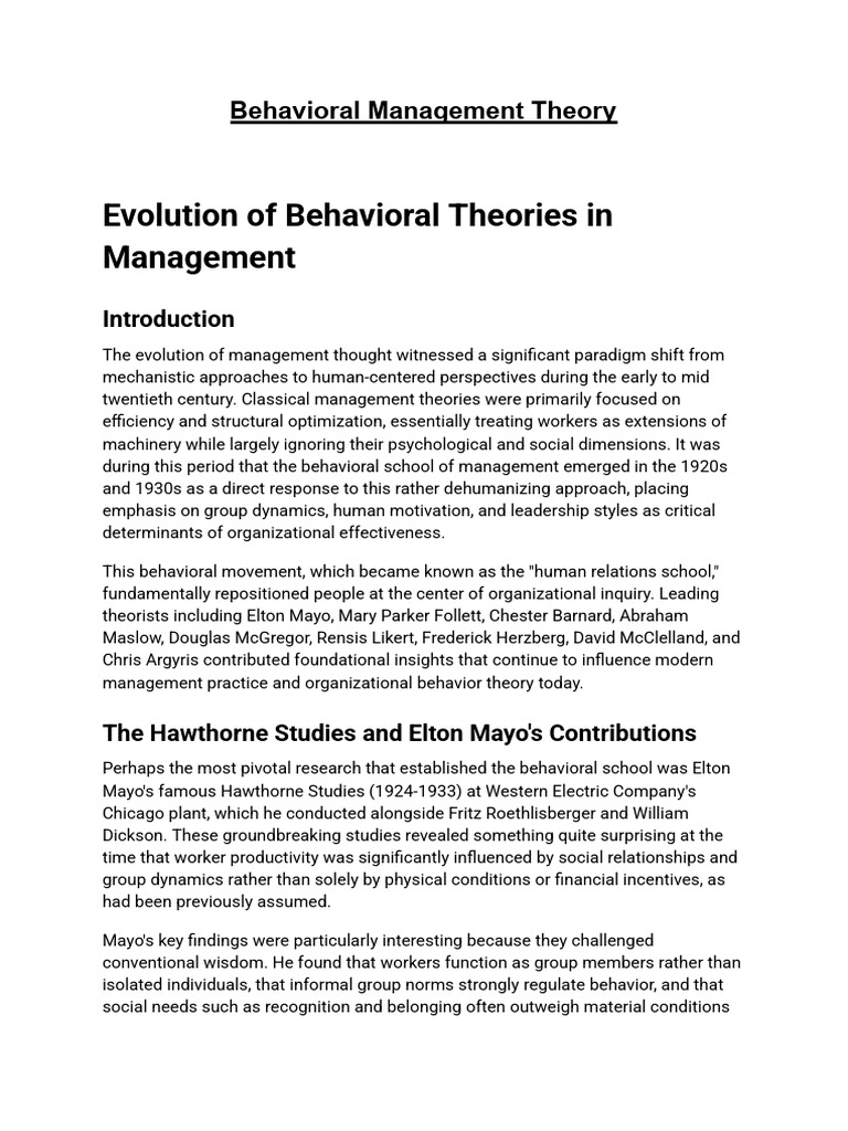 Behavioral Management Theory | PDF | Motivational | Motivation