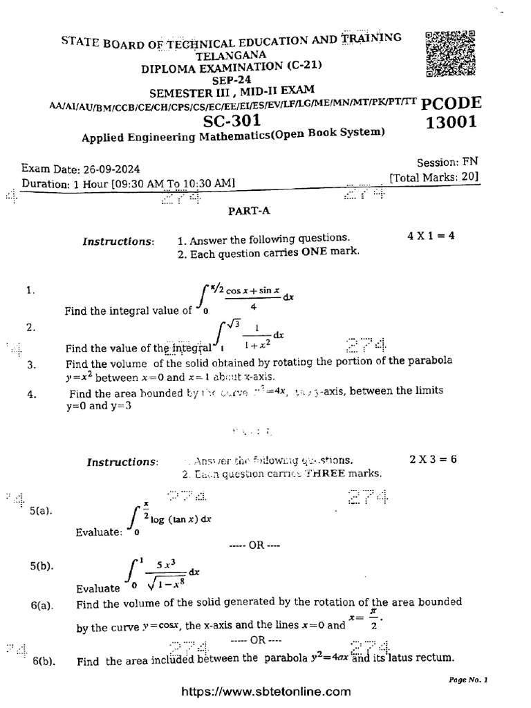Common 3 Sem Applied Engineering Mathematics 13001 c 21 Sep 2024 | PDF