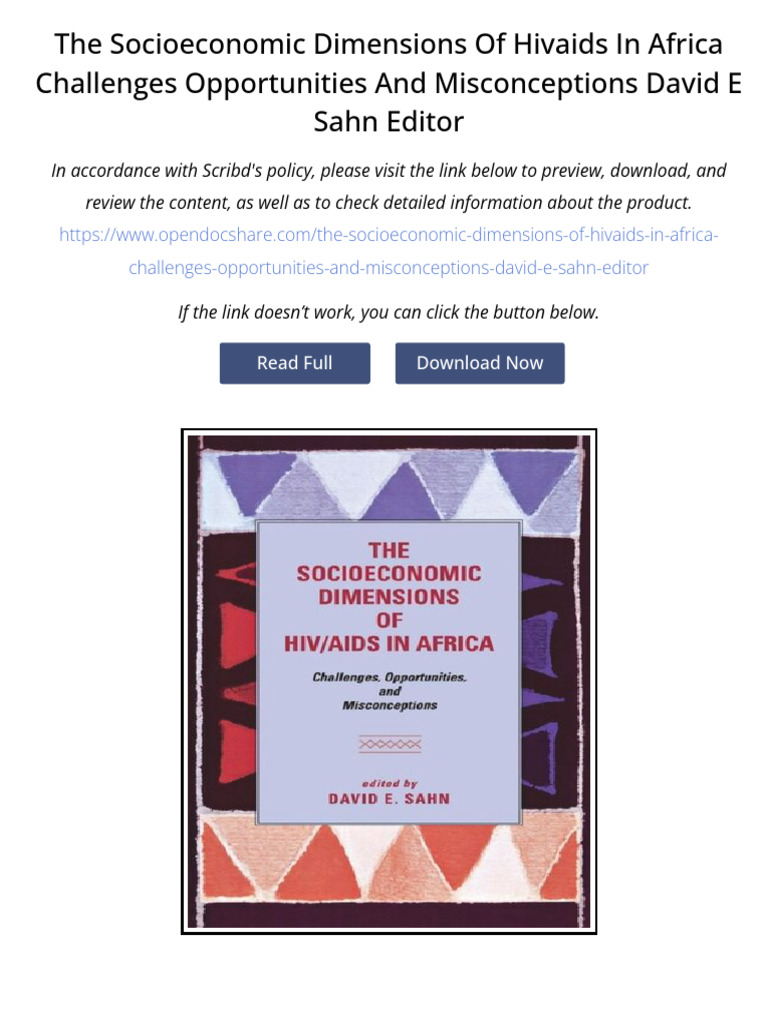 The Socioeconomic Dimensions Of Hivaids In Africa Challenges ...