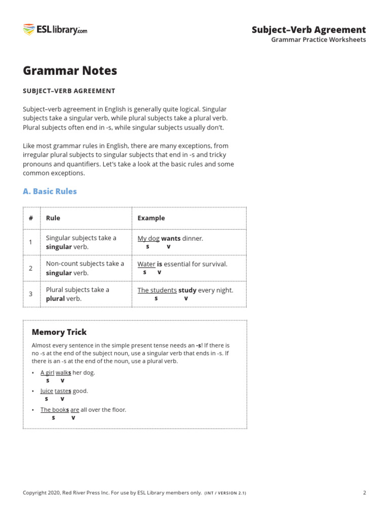 88 Subject Verb Agreement 2 US 2 | PDF | Grammatical Number | Subject (Grammar)
