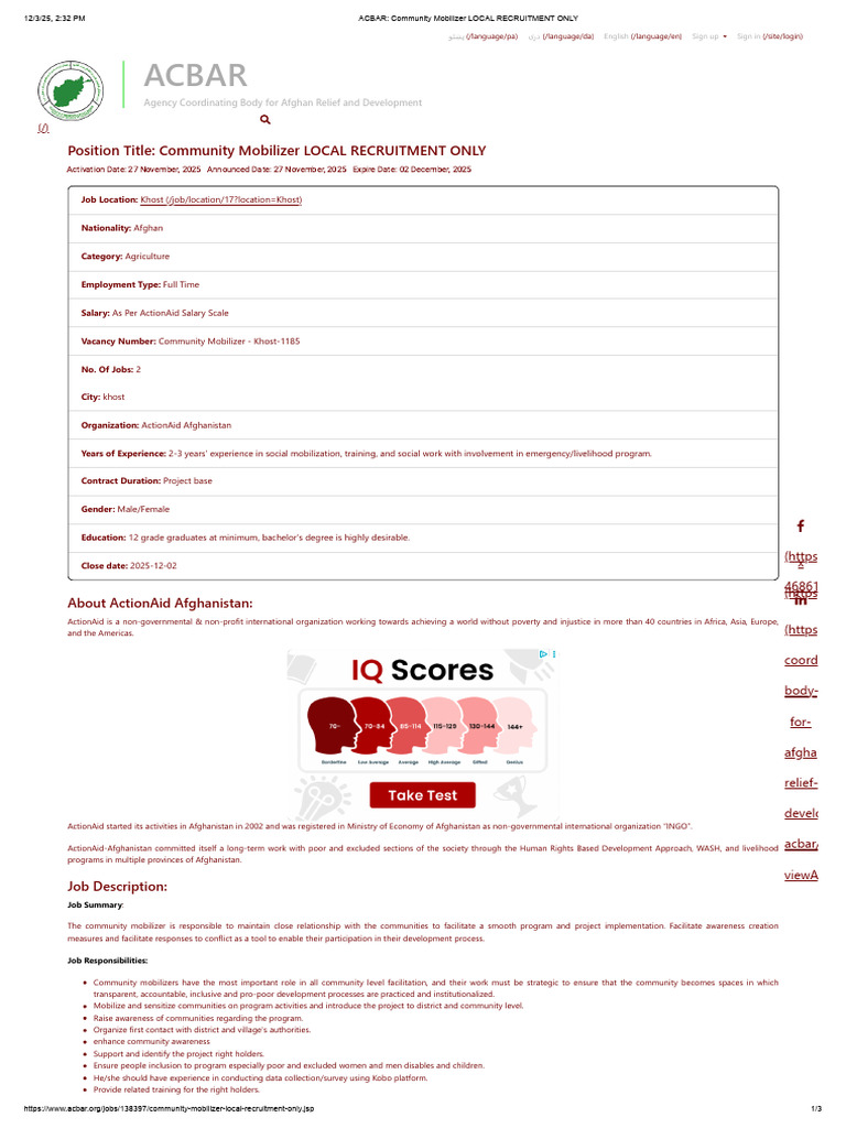 Acbar_ Community Mobilizer Local Recruitment Only | PDF | Recruitment ...