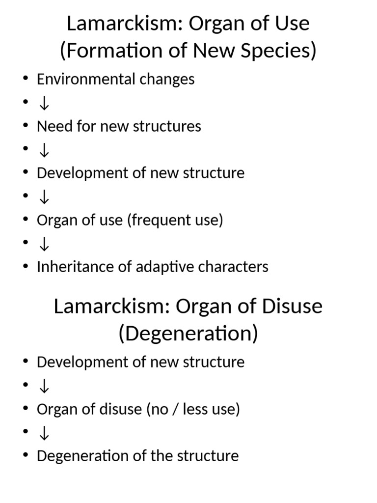 Lamarckism Use and Disuse Flowchart | PDF