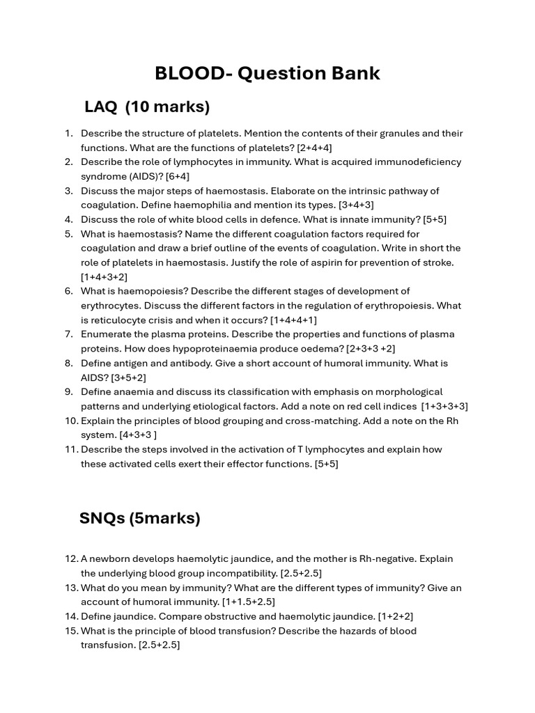 Q Bank - Blood | PDF | Anemia | Coagulation