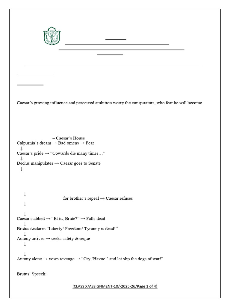 Julius Caesar Assignment for Class X | PDF | Magnetic Field | Circle