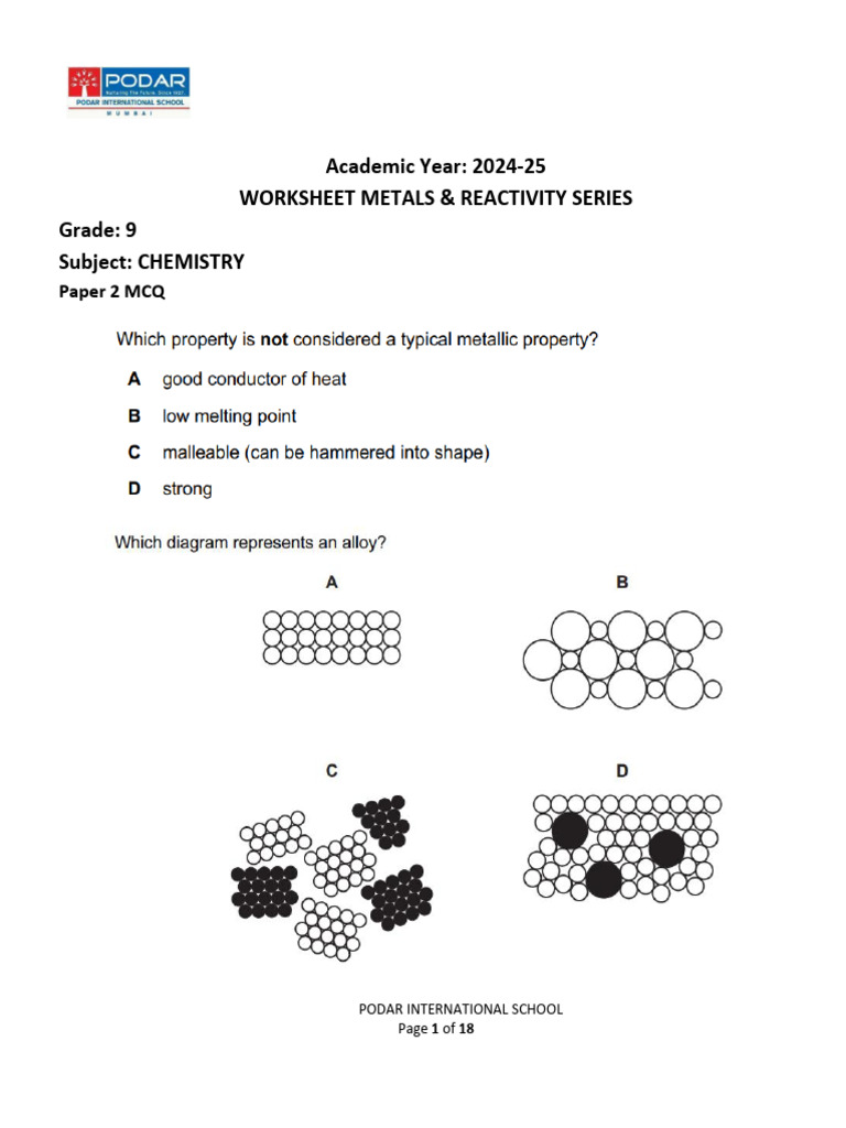 Grade 9 Chemistry: Metals & Reactivity | PDF | Chemical Reactions | Iron